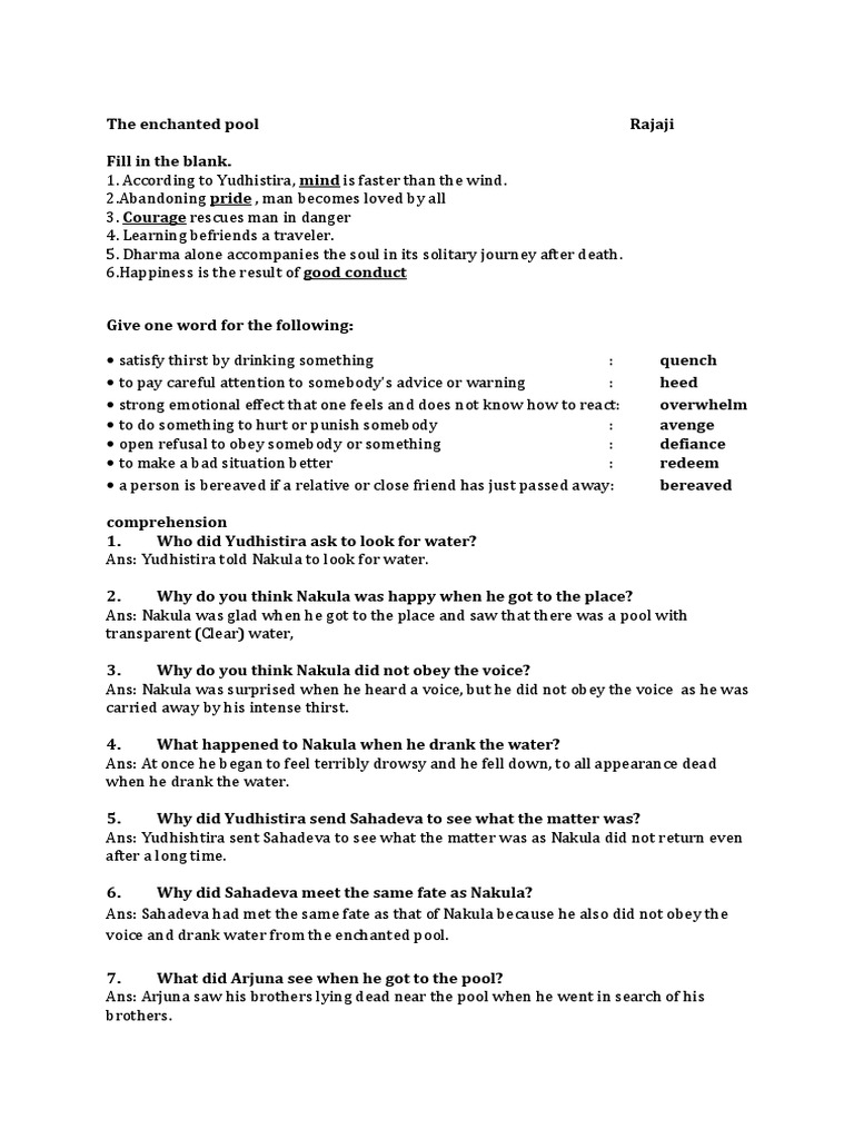 The Enchanted Pool Notes | PDF