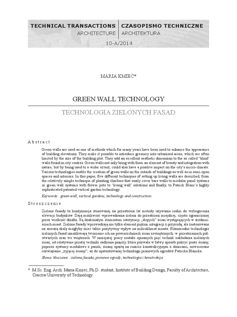 Green Wall Technology | PDF