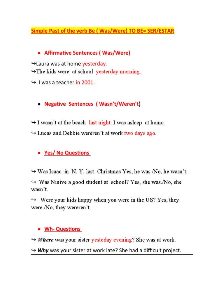 Simple Past of The Verb Be | PDF | Linguistics | Semantics