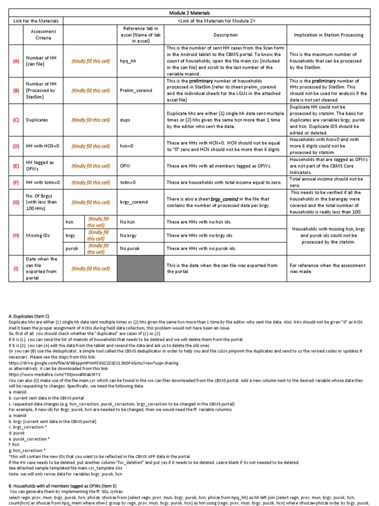 Matrix For CBMS Data Assessment | PDF | Data | Computer Data