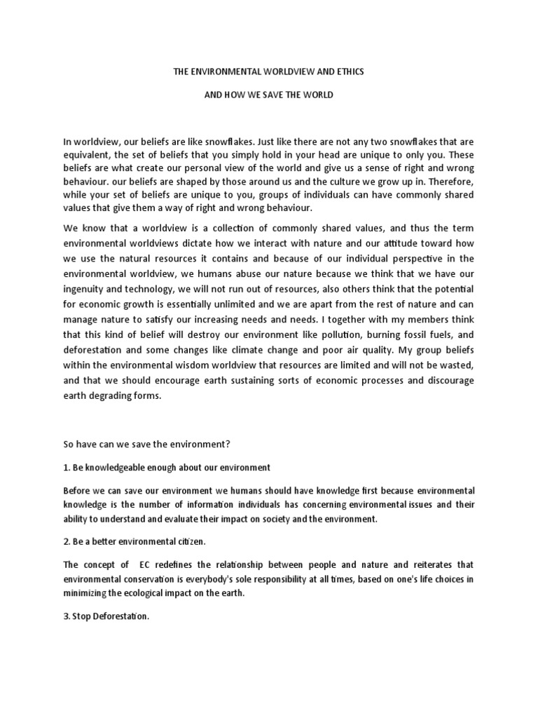 The Environmental Worldview and Ethics | PDF | Climate Change ...