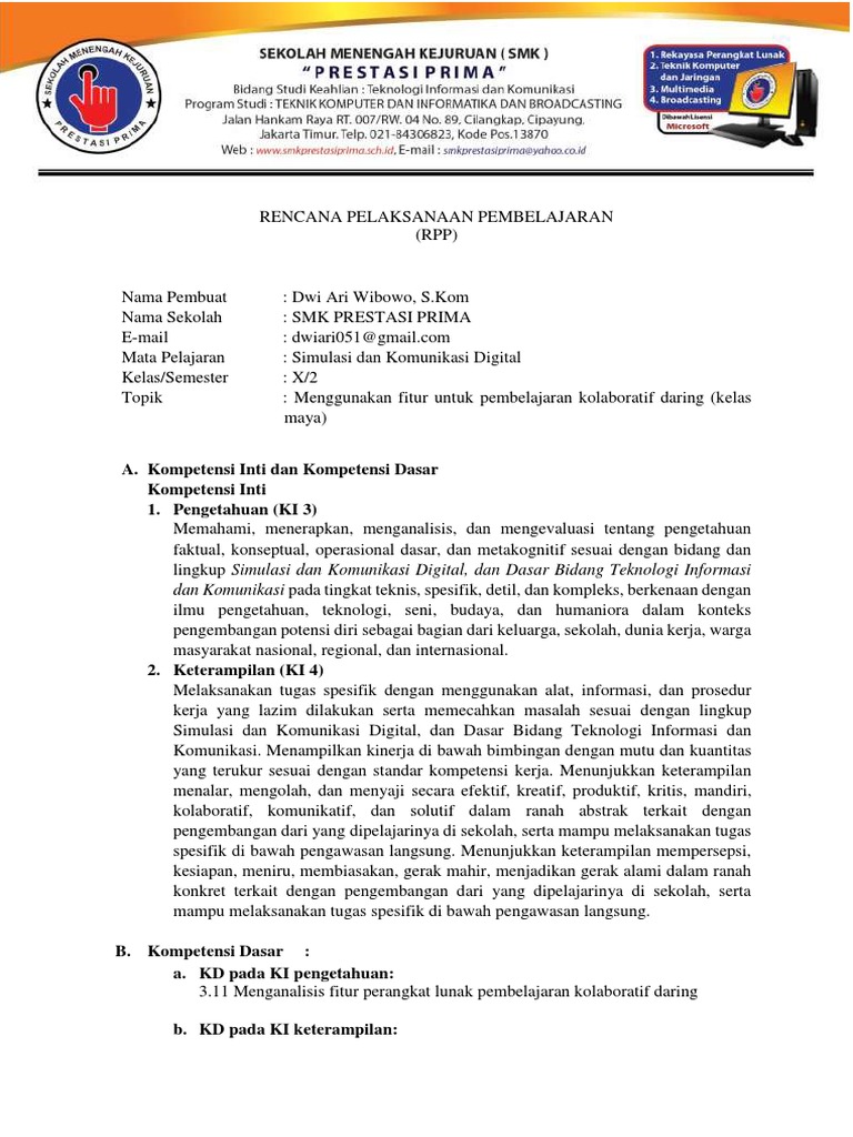 RPP Kelas Maya | PDF | Karier & Perkembangan | Komputer