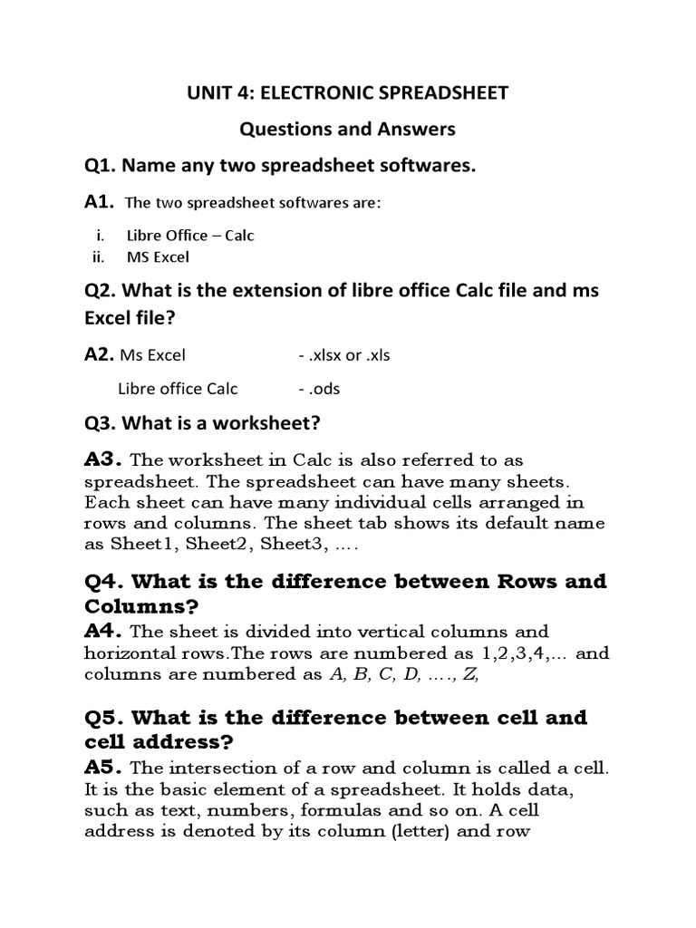 Electronic Spreadsheet Basics for Class 9 | PDF | Spreadsheet ...