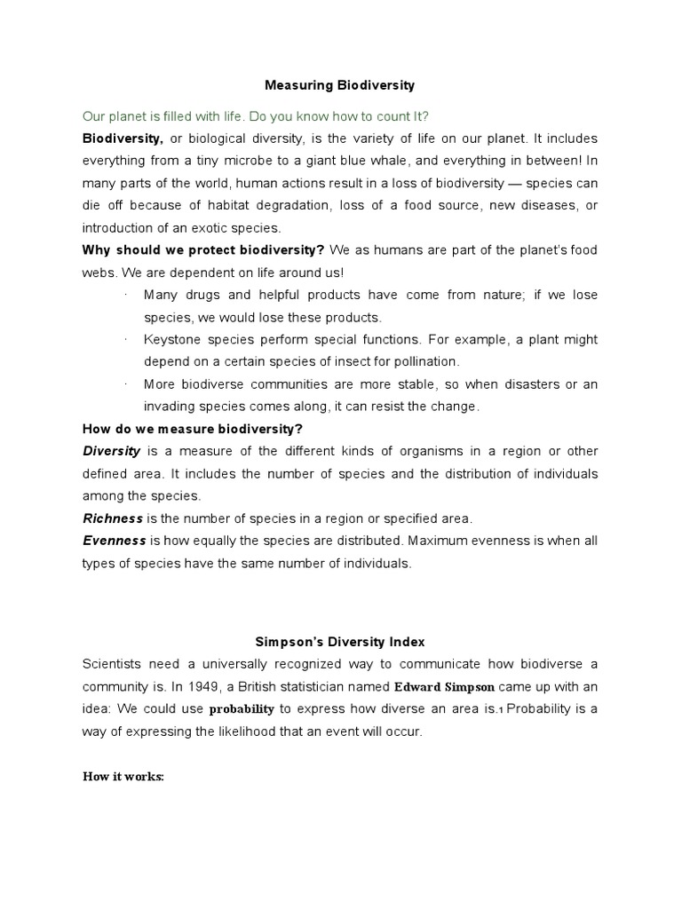 Measuring Biodiversity | Download Free PDF | Biodiversity | Habitat ...