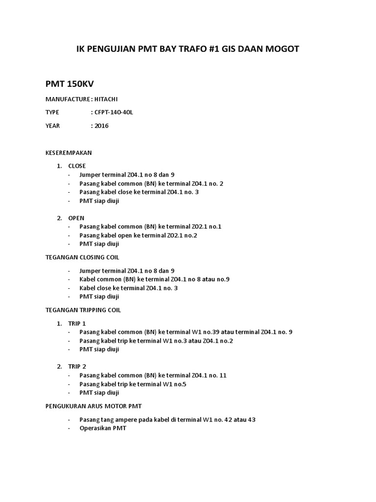 Ik Pengujian PMT Bay Trafo #1 Gis Daan Mogot | PDF | Business