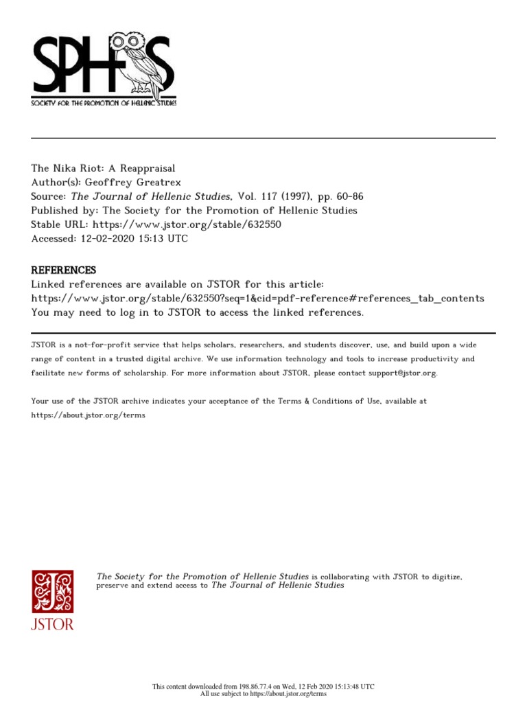 The Nika Riot A Reappraisal | PDF | Justinian I | Byzantine Empire