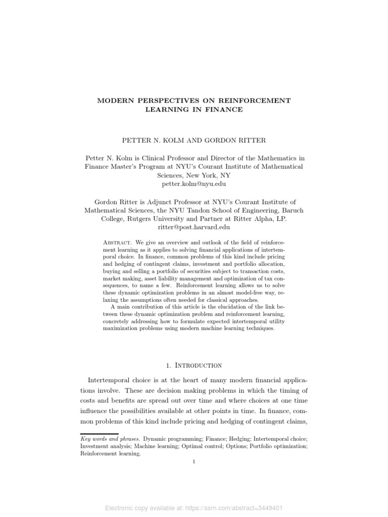Finance Reinforcement Learning Insights | PDF | Option (Finance ...