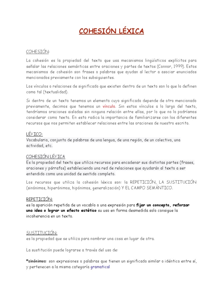 Cohesion Lexica | PDF | Palabra | Oración (Lingüística)