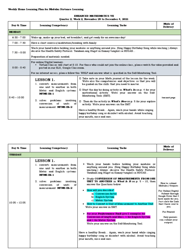 Math 7 Q2 WHLP Week 2 | PDF | Learning | Cognition