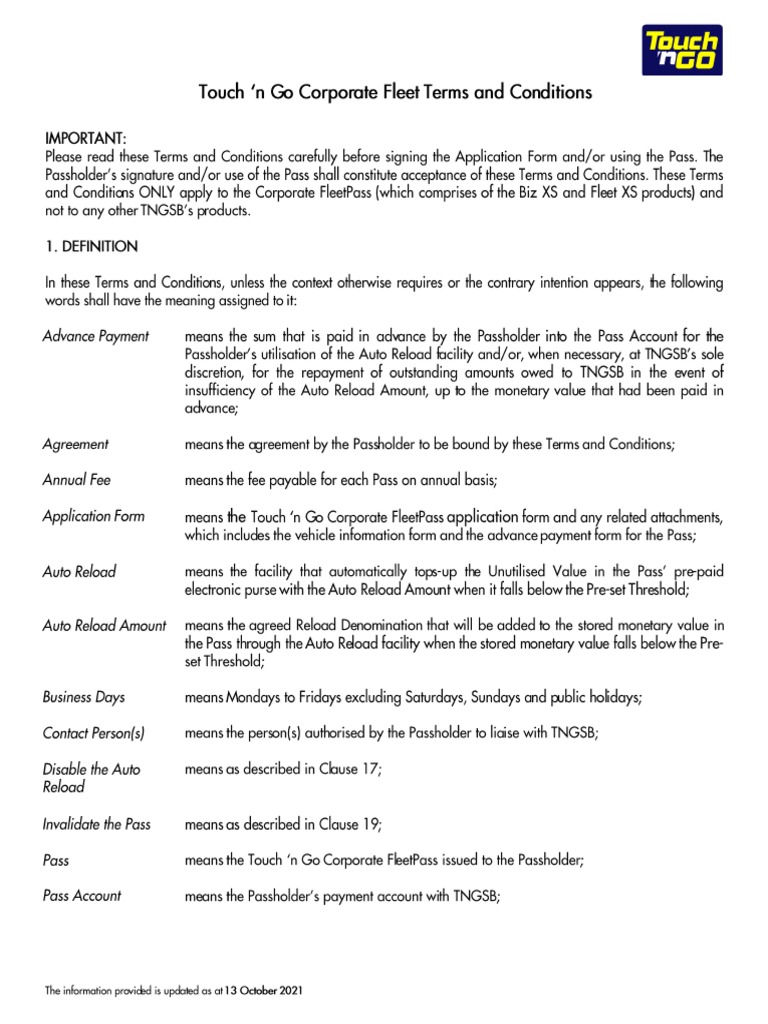 TNG TC Fleetpass Biz Xs Terms | PDF