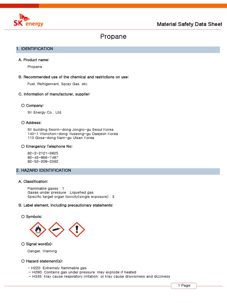 Propane: Material Safety Data Sheet | PDF | Toxicity | Personal Protective Equipment