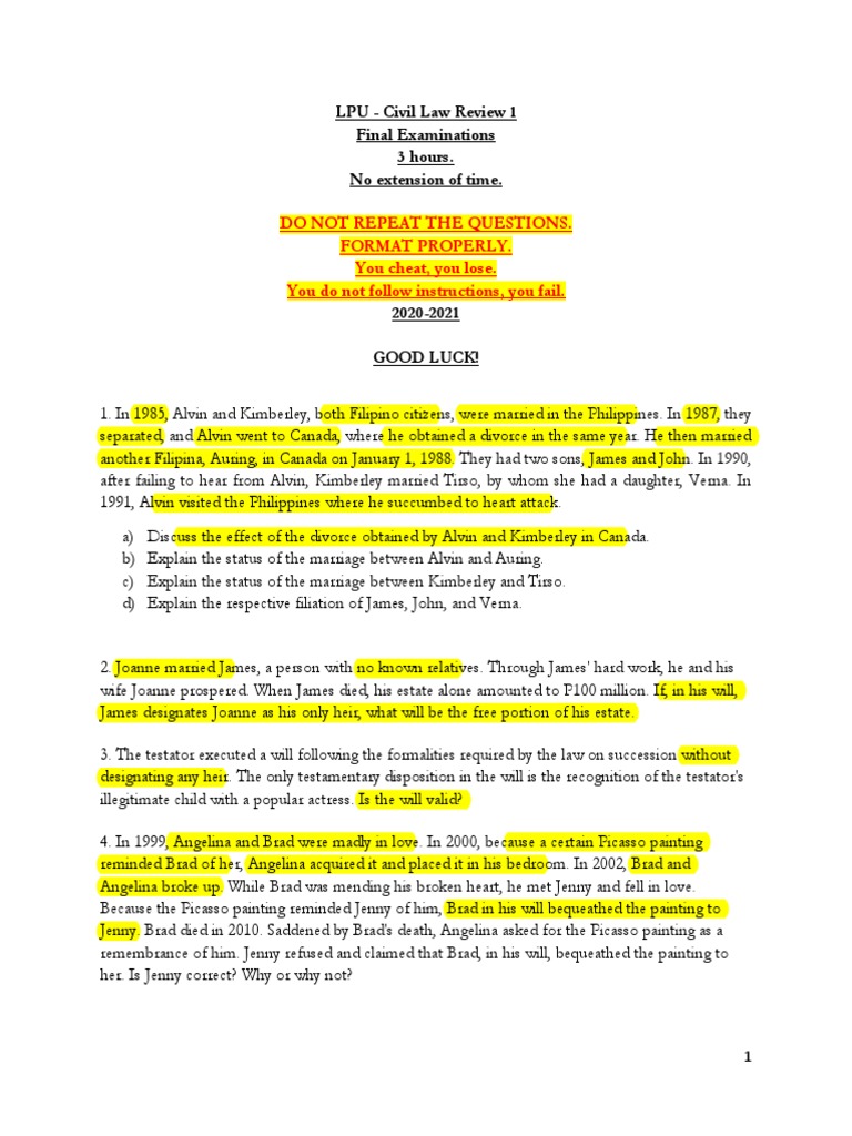 Do Not Repeat The Questions. Format Properly. You Cheat, You Lose. You ...