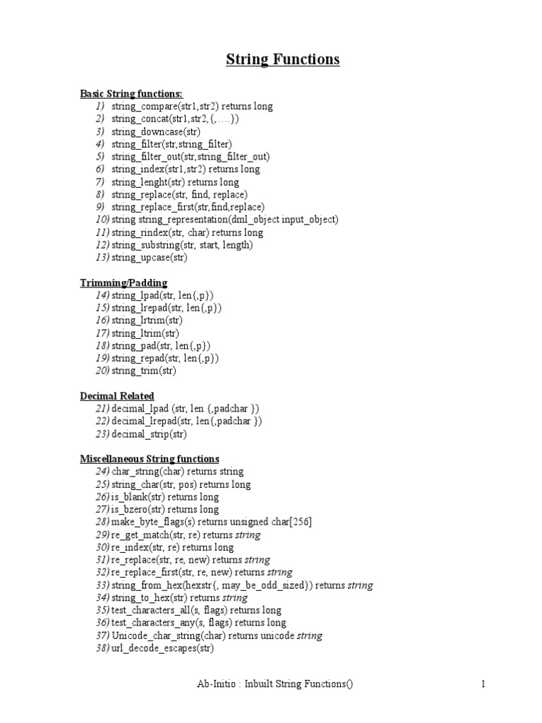 String Functions in Abintio | PDF | String (Computer Science) | Regular Expression