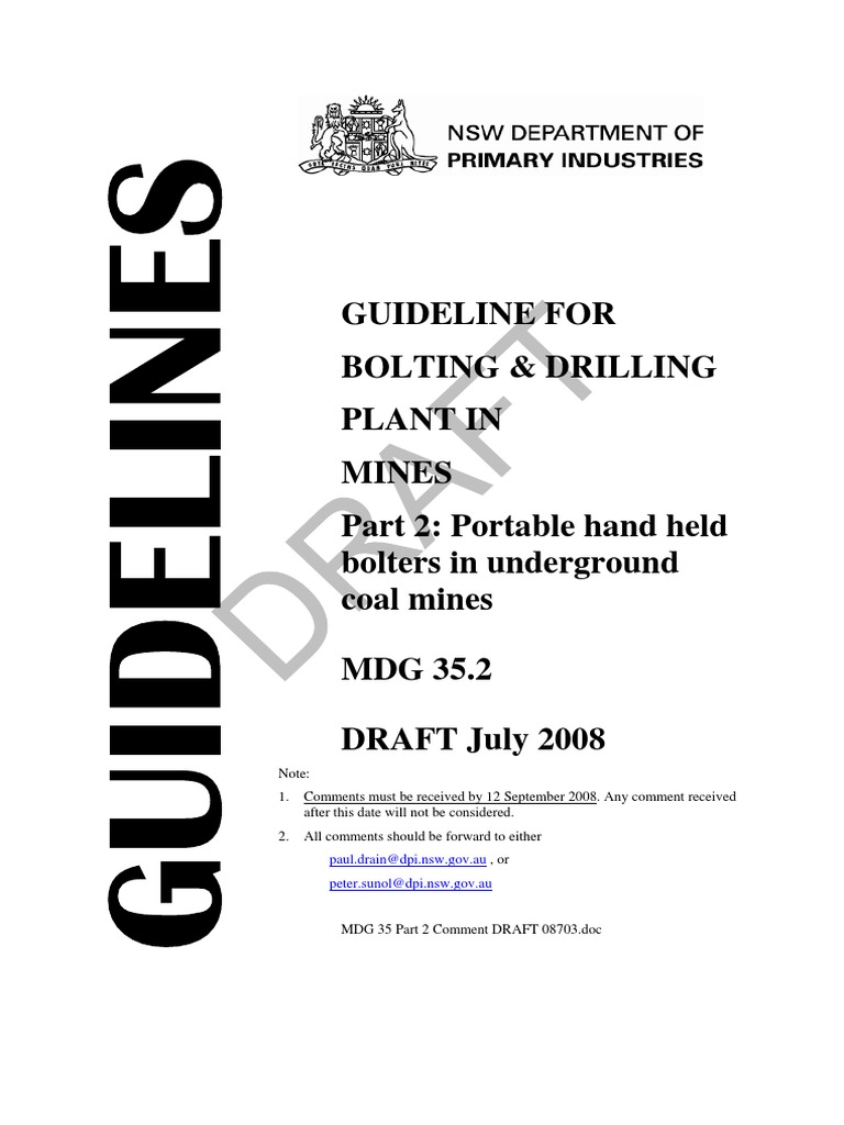 MDG 35.2 Guideline For Bolting and Drilling Plant in Mines - Part 2 ...