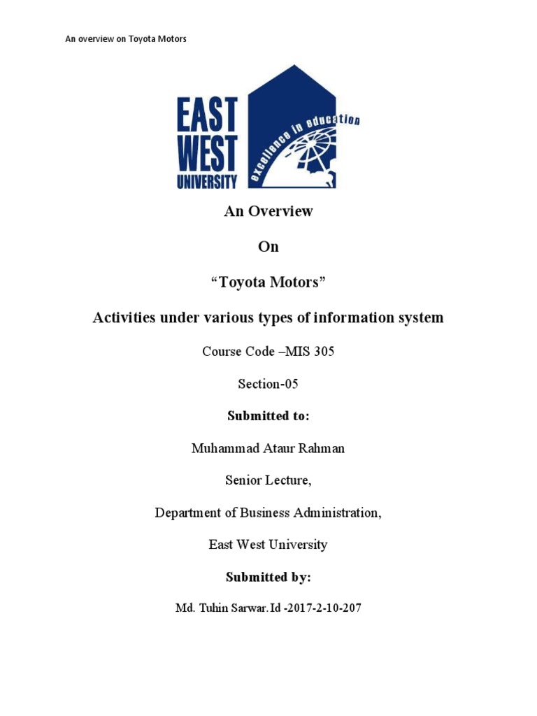 An Overview On "Toyota Motors" Activities Under Various Types of ...