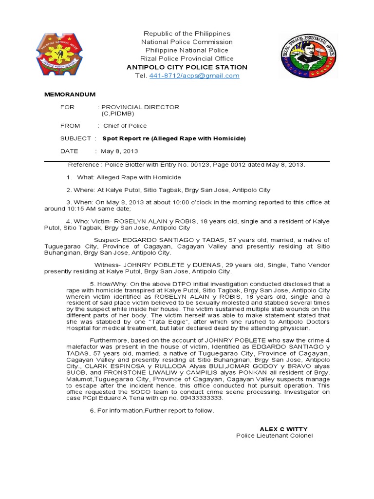 Final Report on the Alleged Rape with Homicide of Roselyn Alain y Robis ...