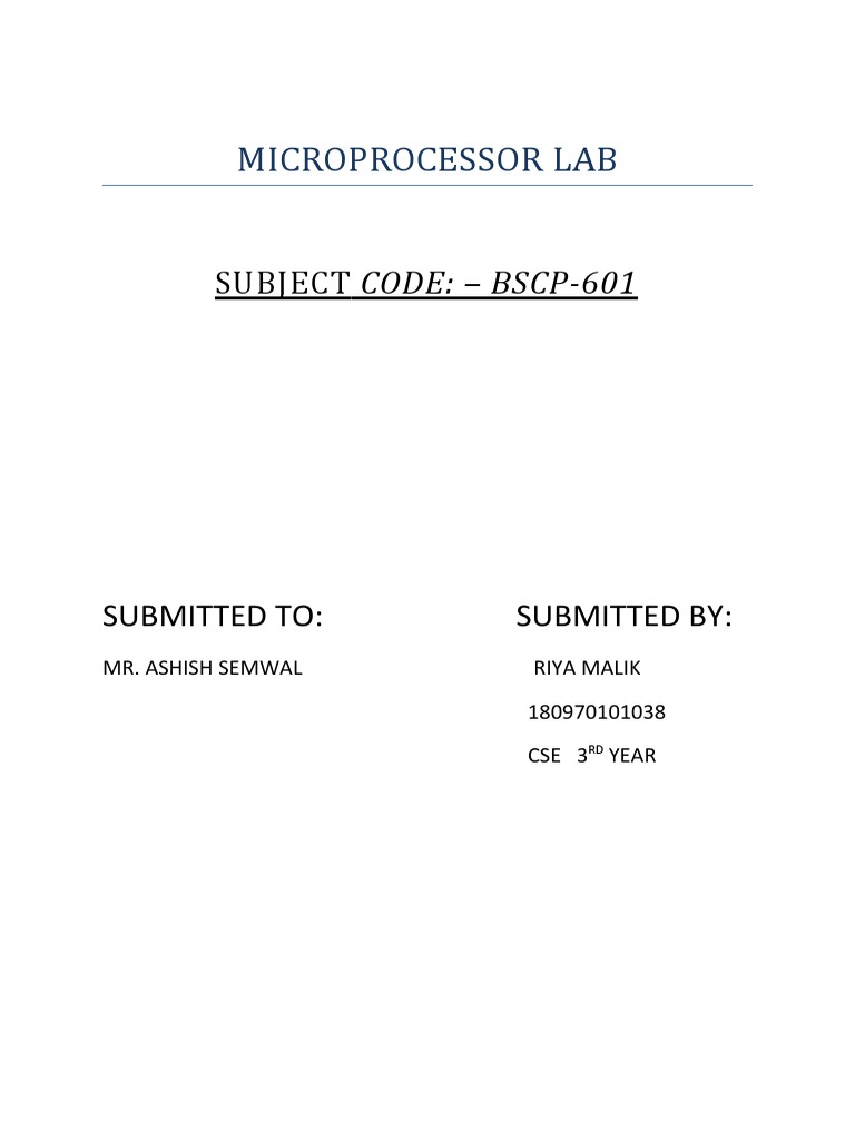 Microprocessor Lab: Subject CODE: - BSCP-601 | PDF | Business | Computers