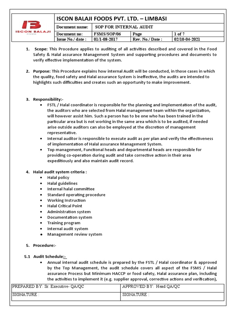 Internal Audit SOP for Halal Assurance | PDF | Audit | Internal Audit