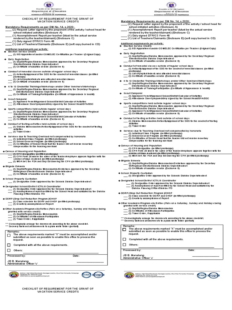 Checklist of Requirements For Service Credits | PDF | Government