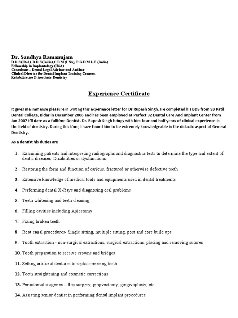 Work Experience Letter Sample Word Format