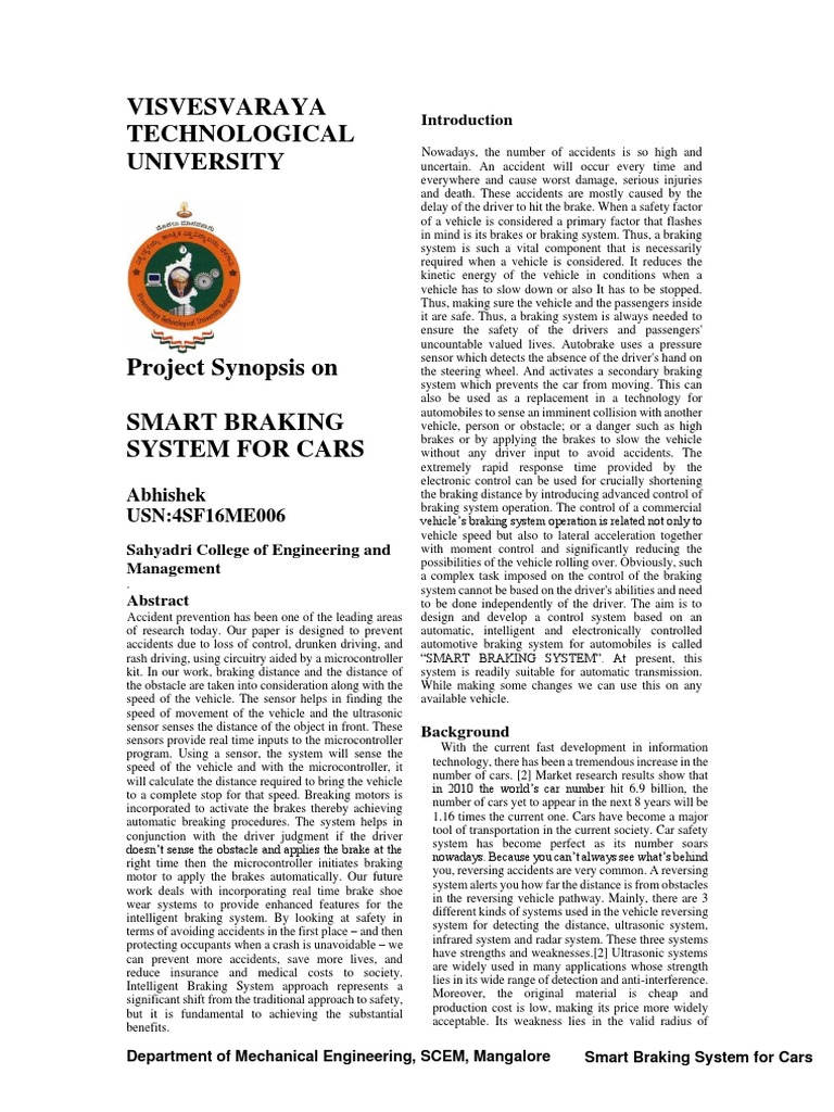 Mechanical Engineering - Final Year Project Synopsis | PDF | Brake | Pump