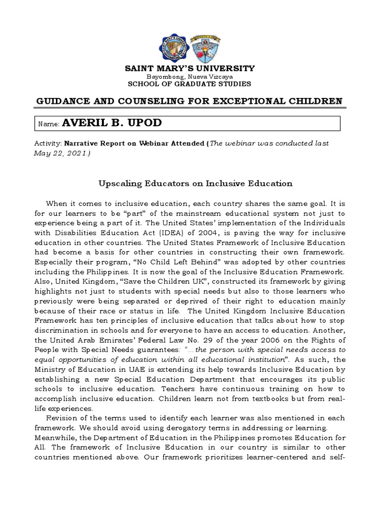 Narrative Report On Webinar Attended | PDF | Inclusion (Education ...