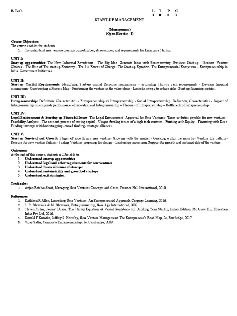 Start-Up Management Course Overview | PDF | Small Business ...