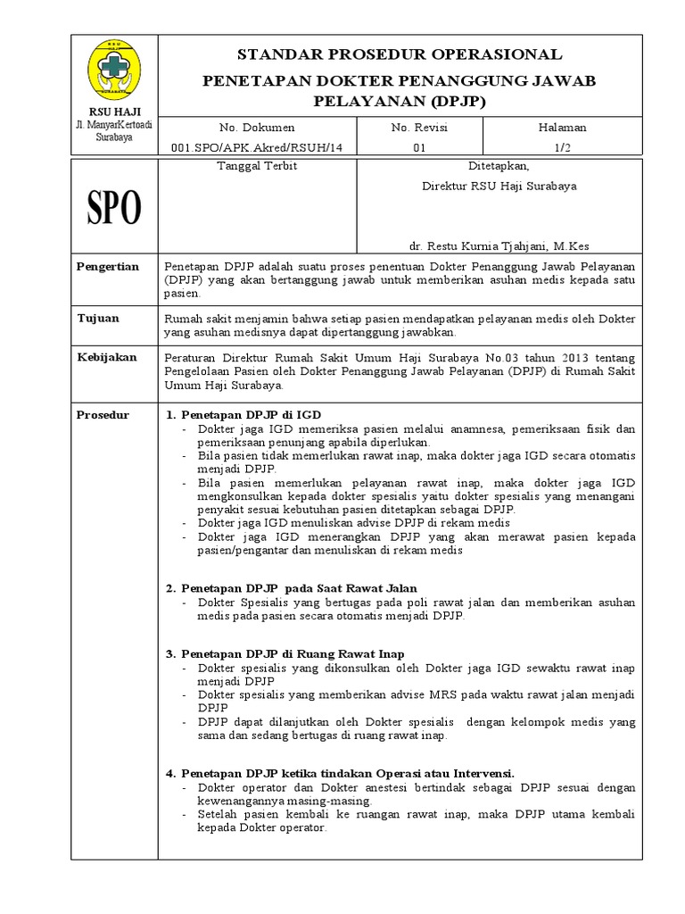 Akred - Ark 01 - 00 - SPO Penetapan DPJP | PDF