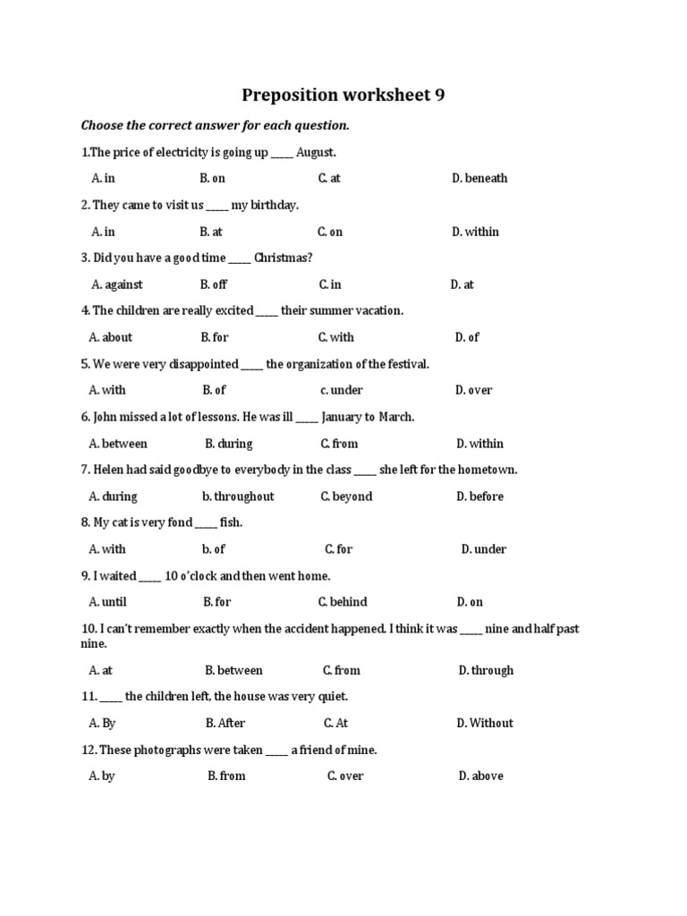 Preposition Practice Worksheet | PDF