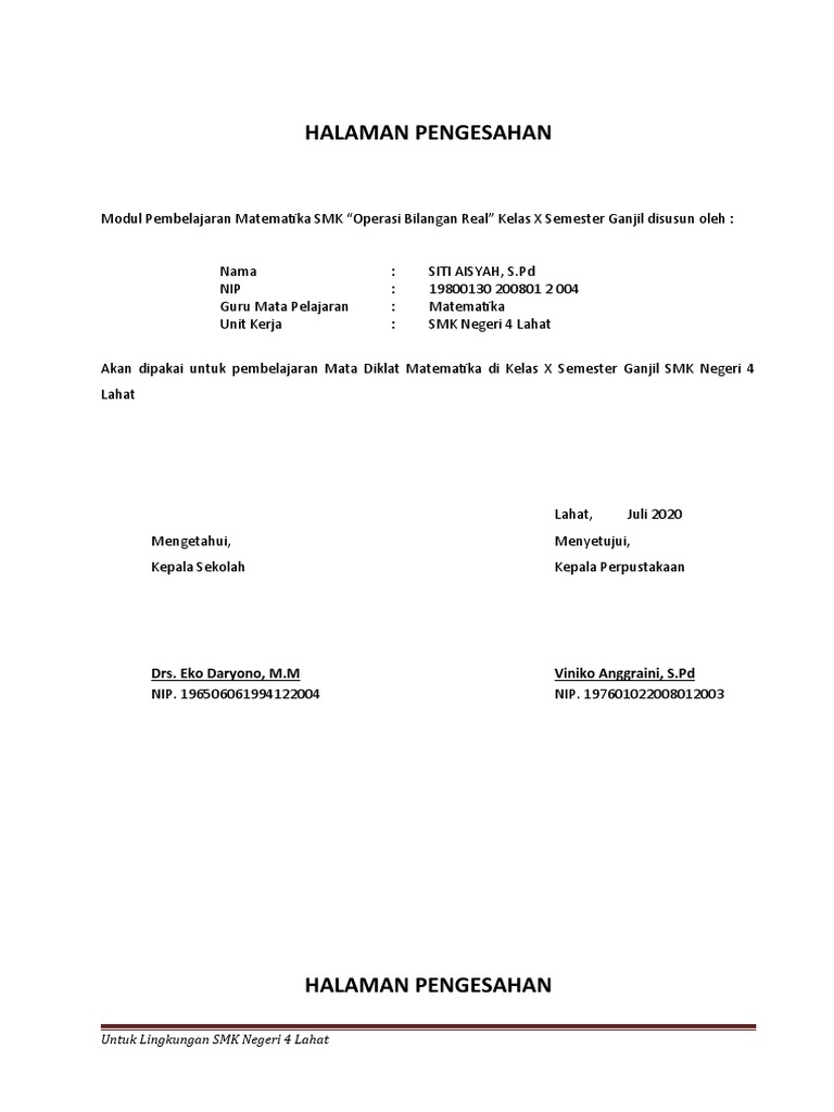 Halaman Pengesahan Modul | PDF