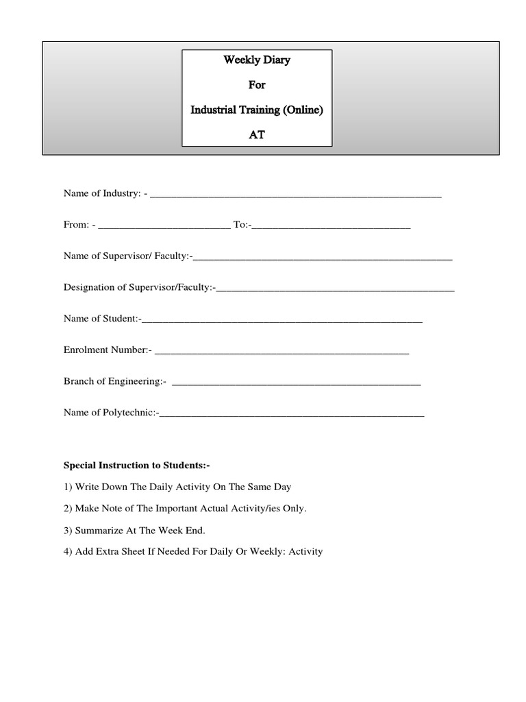 Weekly Diary Industrial Training | PDF