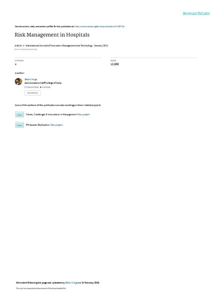 Risk Management in Hospitals | PDF | Joint Commission | Risk Management