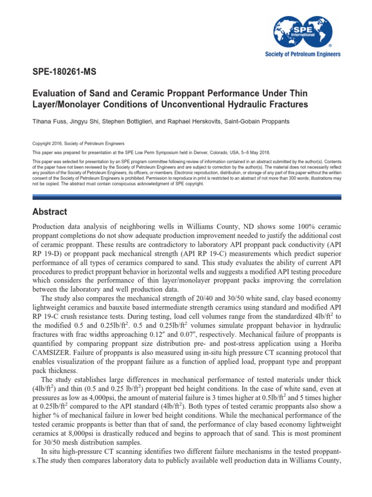 Evaluation of Sand and Ceramic Proppant Performance Under Thin Layer ...