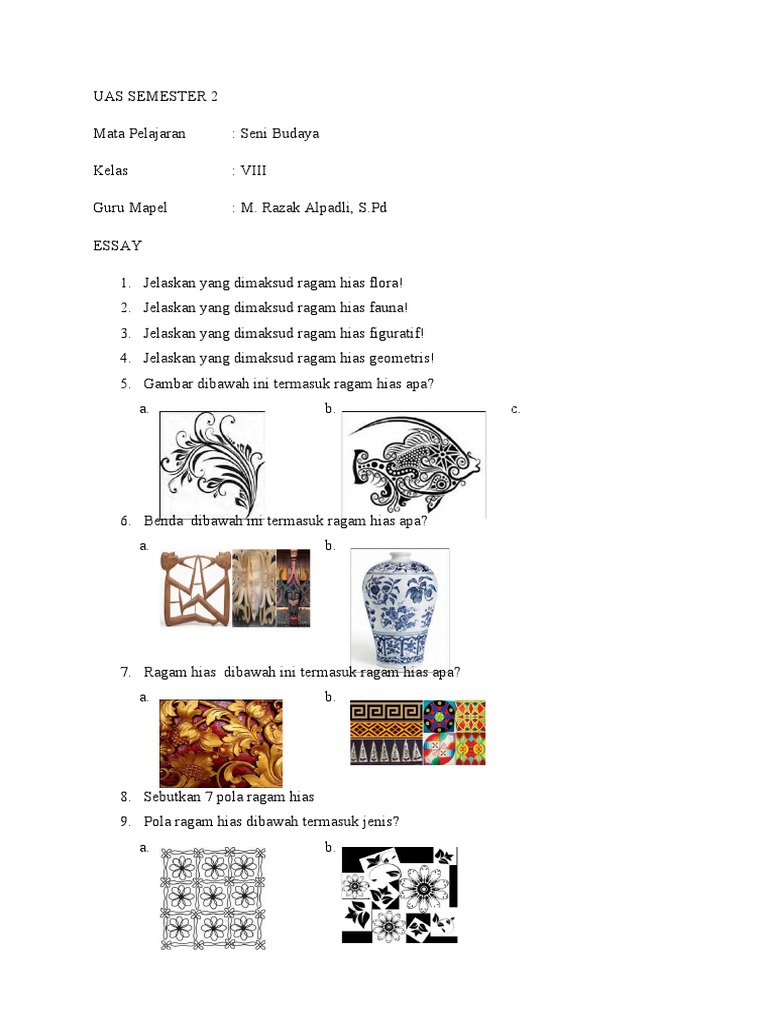 Soal Uas Seni Budaya Kelas Viii s2 | PDF
