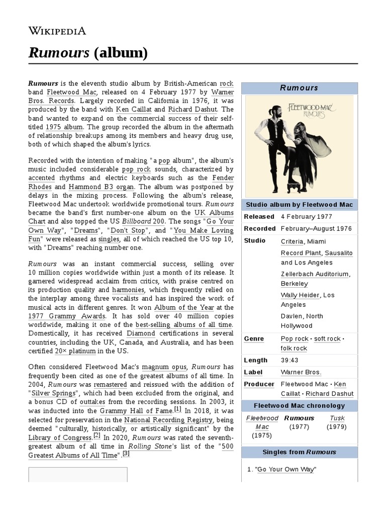 Rumours (Album) : Rumours Is The Eleventh Studio Album by British ...