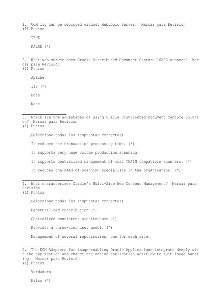 Prueba Oracle Enterprise Content Management 11g Presales Specialist Assessment Pdf Oracle