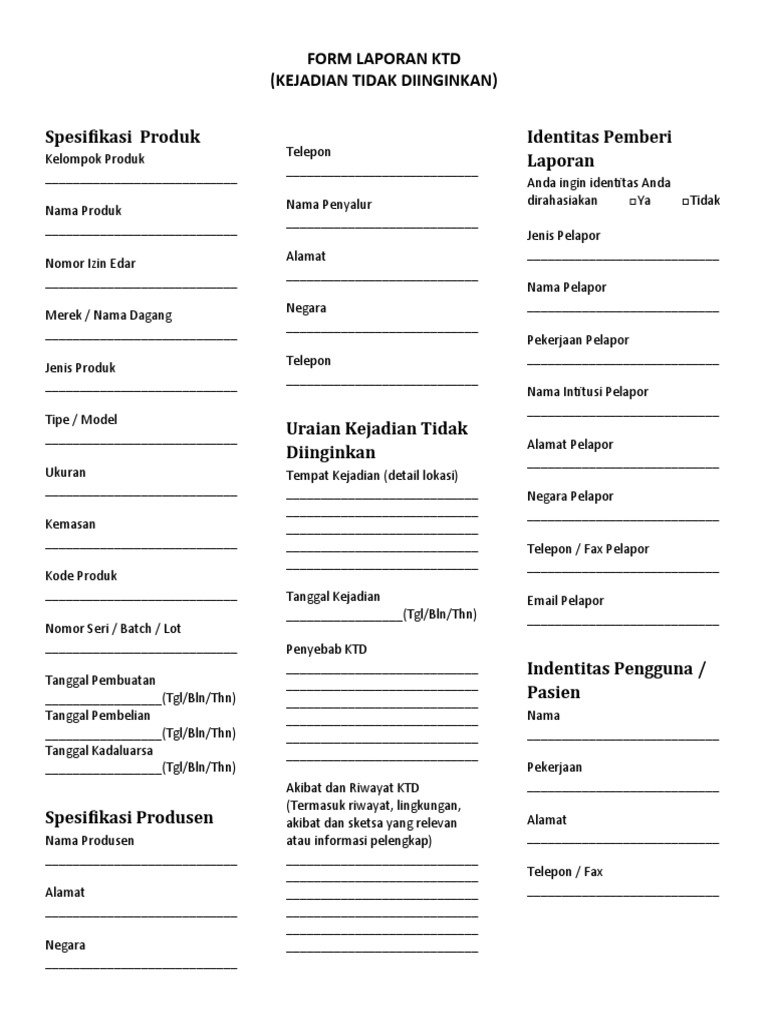 Form-Laporan-Kejadian-tidak-diinginkan (KTD ALKES) | PDF
