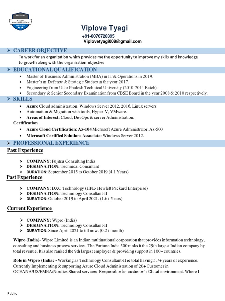 Viplove Tyagi: Career Objective | PDF | Microsoft Azure | Cloud Computing