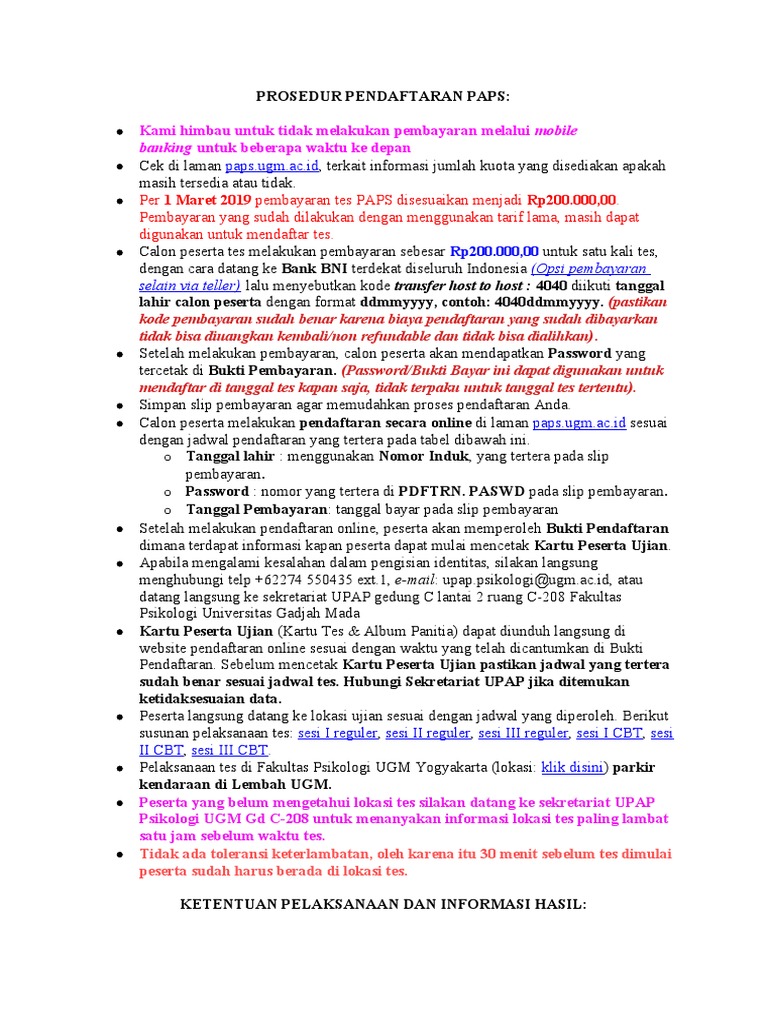 Prosedur Pendaftaran Paps | PDF