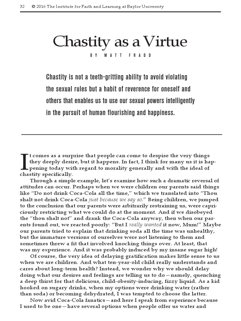 Chastity As A Virtue: by Matt Fradd | PDF | Chastity | Lust