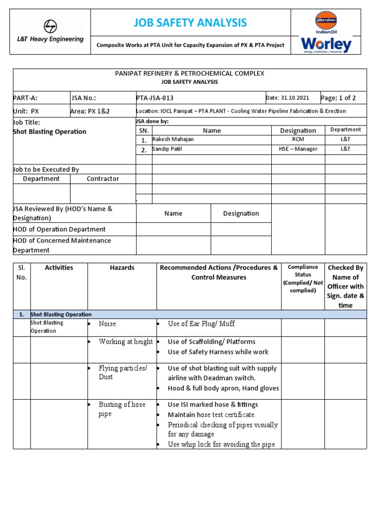 PTA-JSA-013-Shot Blasting Operation | PDF | Safety