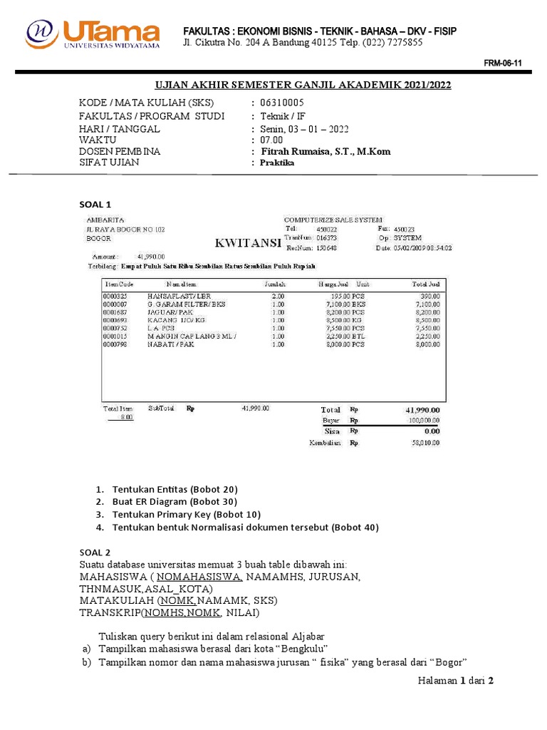 Uas - Header - Soal Ganjil Ta 2021-2022 | PDF
