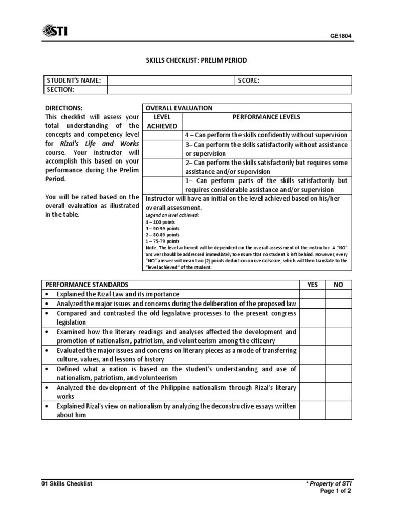 Checklist Template | PDF | Evaluation | Cognition
