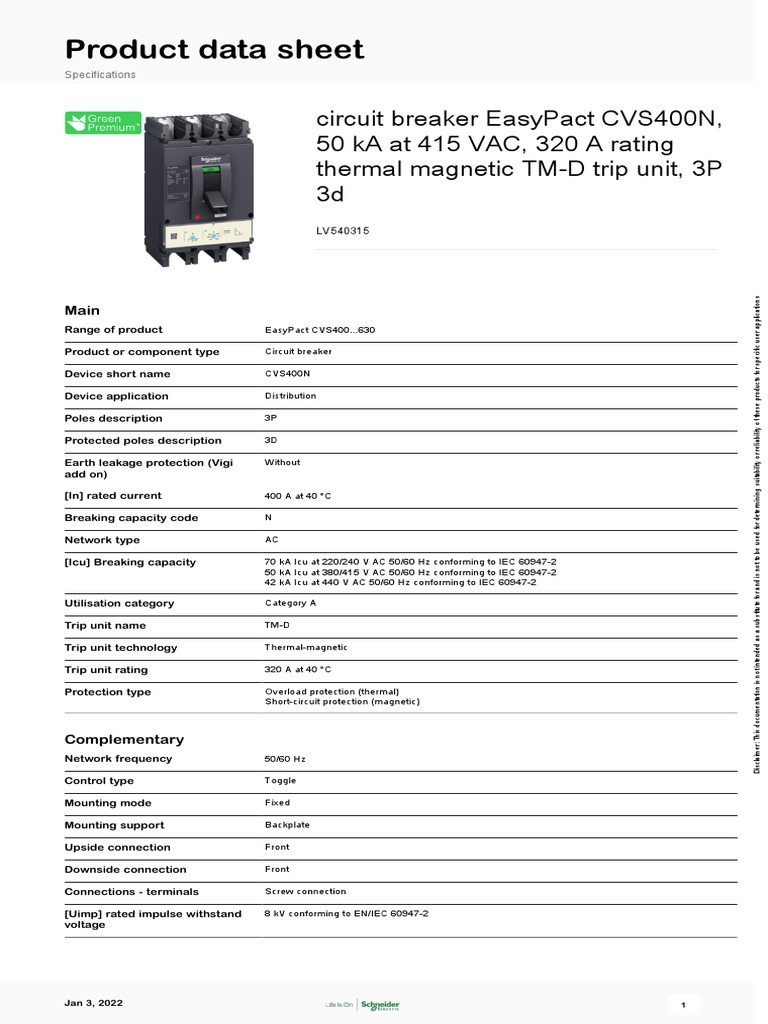Circuit Breaker Spec Sheet | PDF | Alternating Current | Electrical Engineering