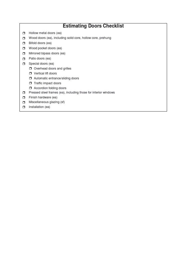 Door Estimation Checklist | PDF
