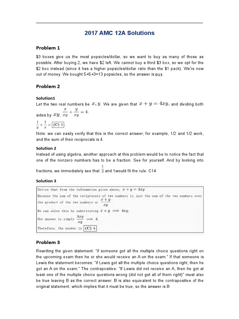 2017 - AMC - 12 - A Solutions | PDF | Sphere | Triangle