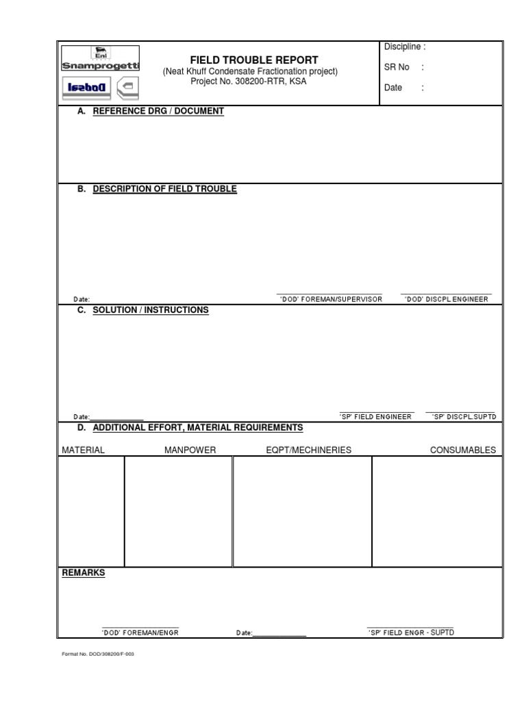 Field Trouble Report: Project No. 308200-RTR, KSA | PDF