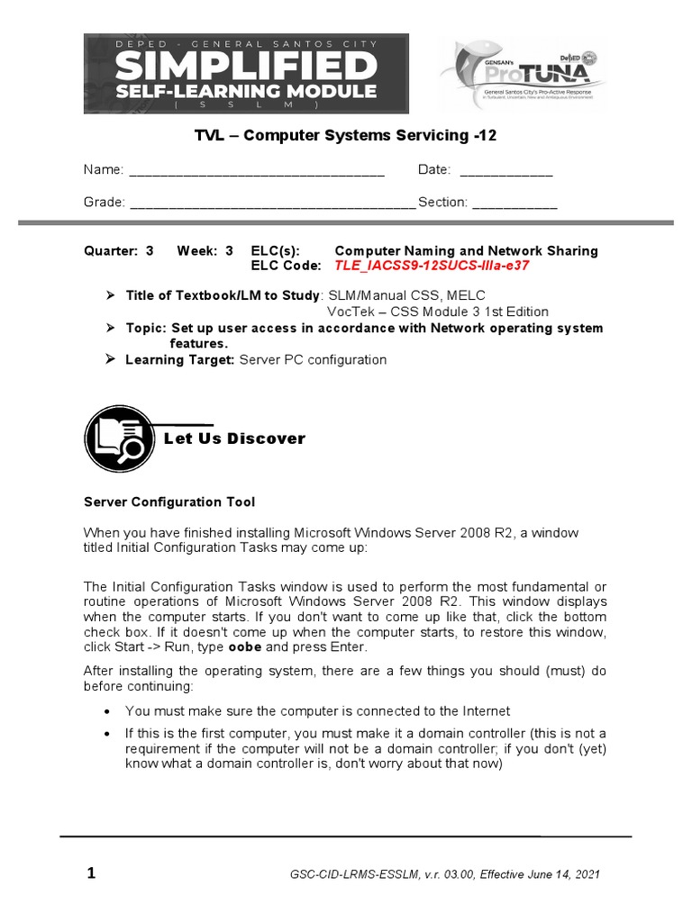 TVL - Computer Systems Servicing - 12: Tle - Iacss9-12Sucs-Iiia-E37 | PDF | Computer File ...