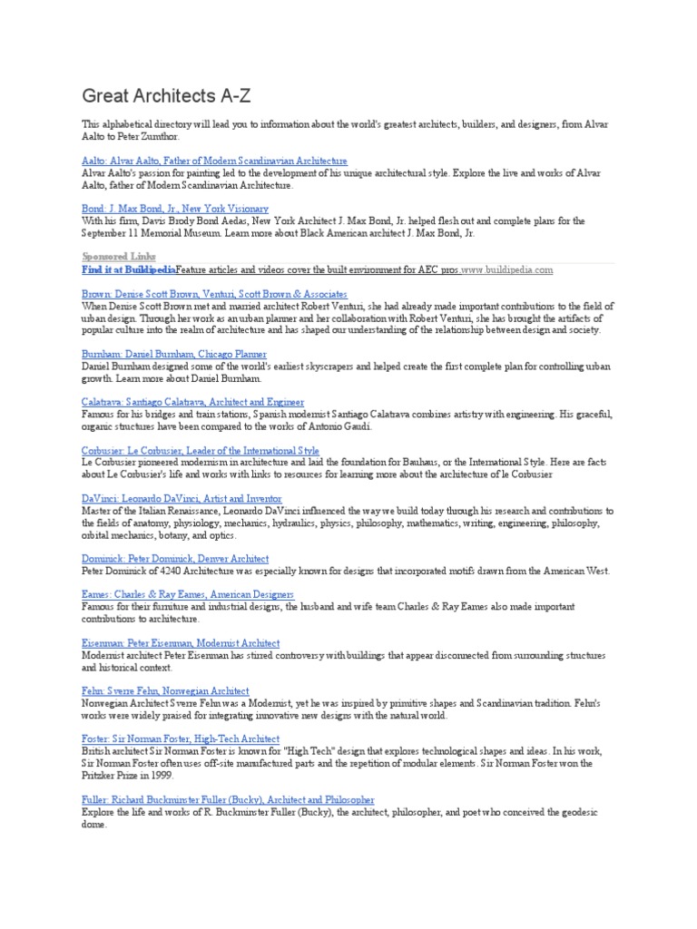 Alphabetical Architects: Profiles of Influential Builders from Aalto to ...