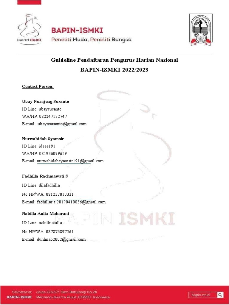 Pendaftaran Pengurus BAPIN-ISMKI 2022/2023 | PDF